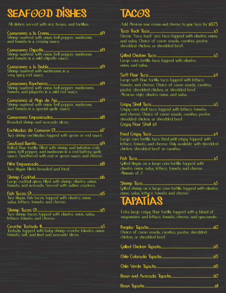 Menu – Coco’s Taqueria